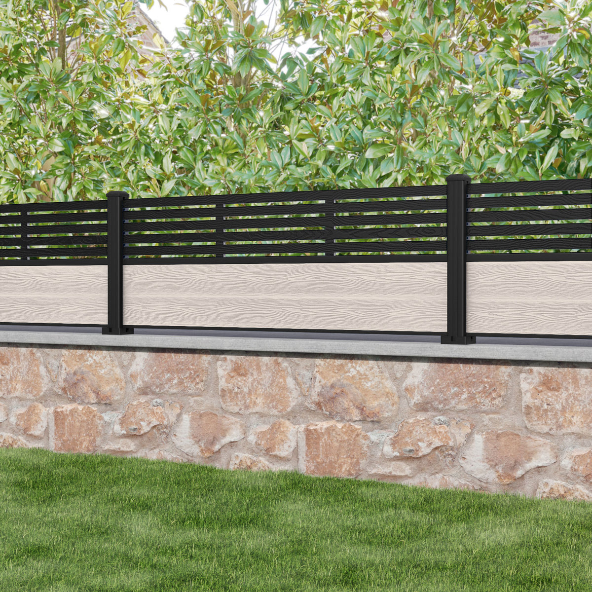 Classic Aspen Fence Panel - Mid Stone - with our aluminium posts ...