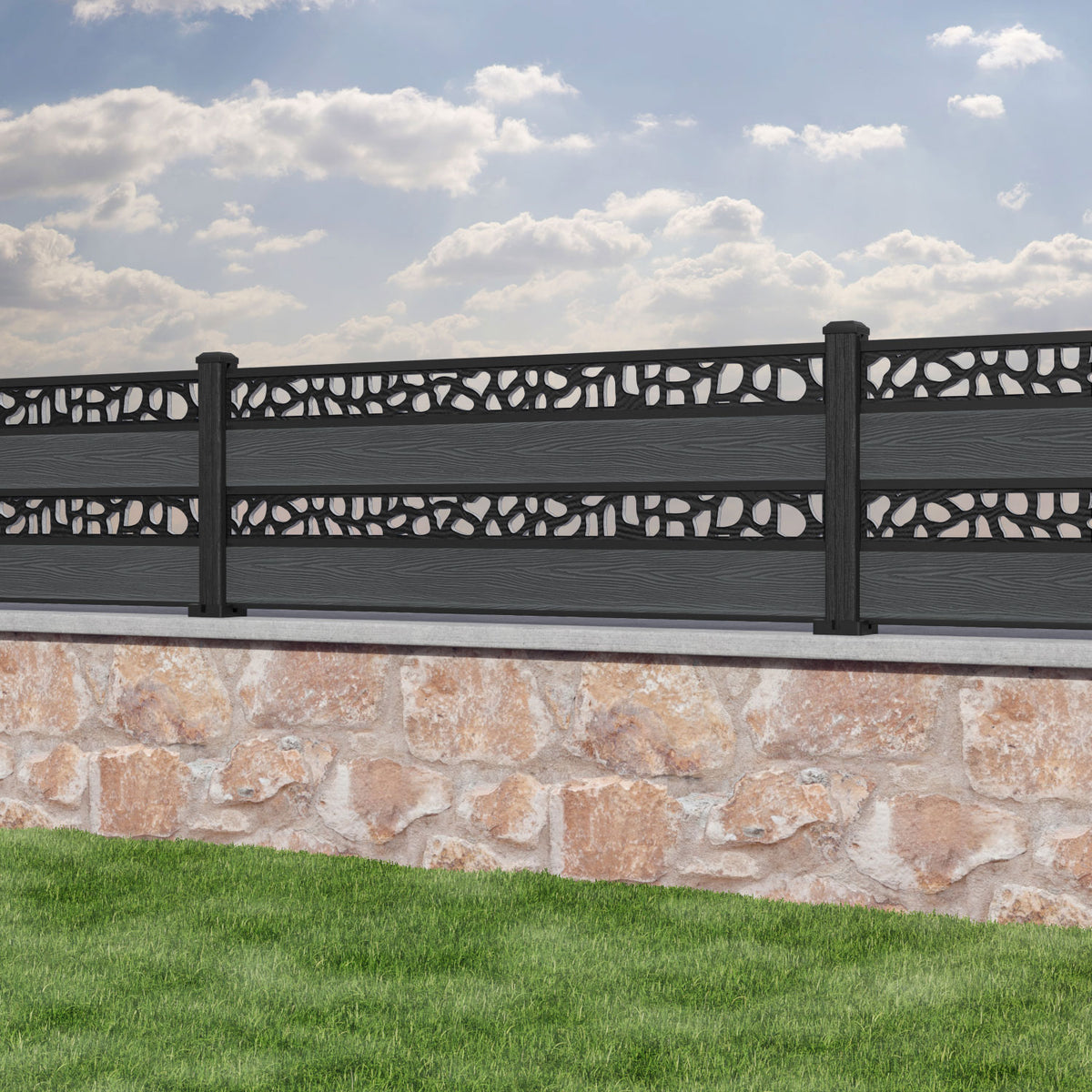Classic Pebble Split Screen Fence Panel - Dark Grey - with our composi ...