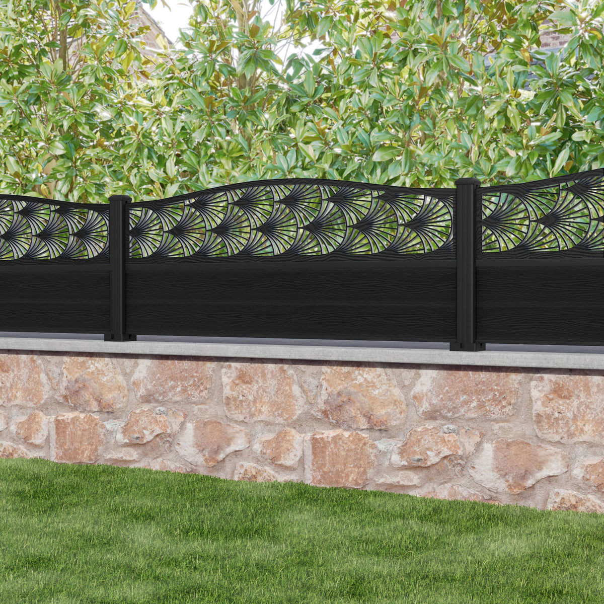 Classic Laurel Curved Top Fence Panel - Black - with our aluminium pos ...