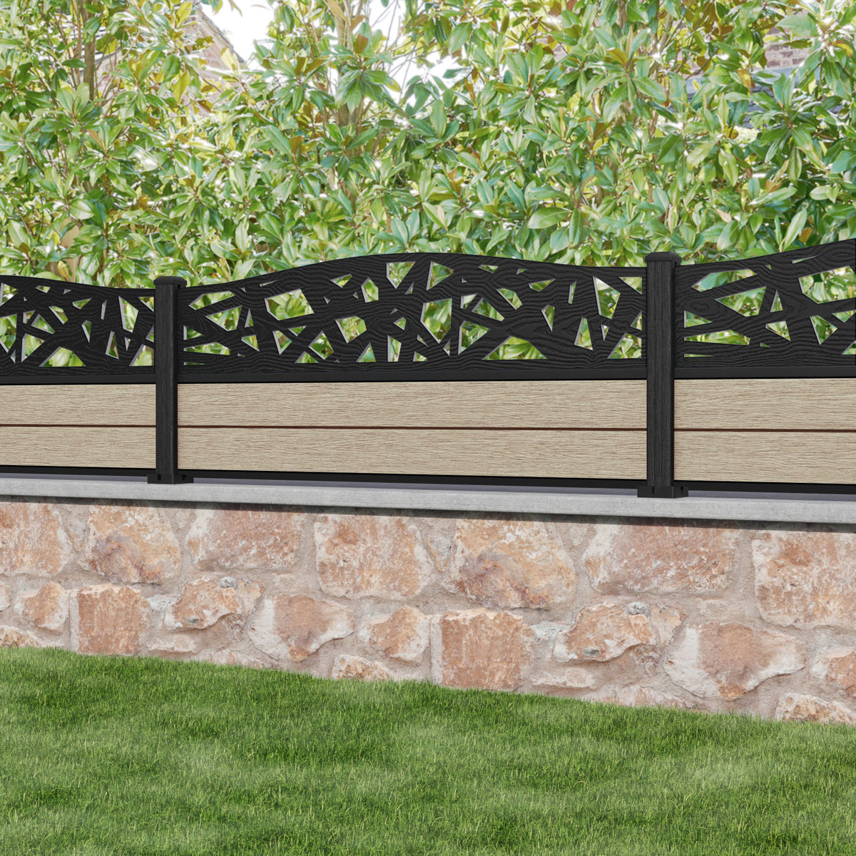 Fusion Prism Curved Top Fence Panel - Light Oak - with our composite p ...