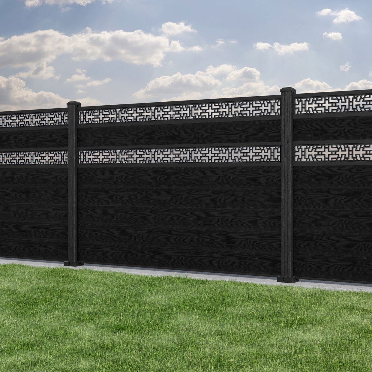 Classic Kumo Split Screen Fence Panel - Black - with our composite pos ...