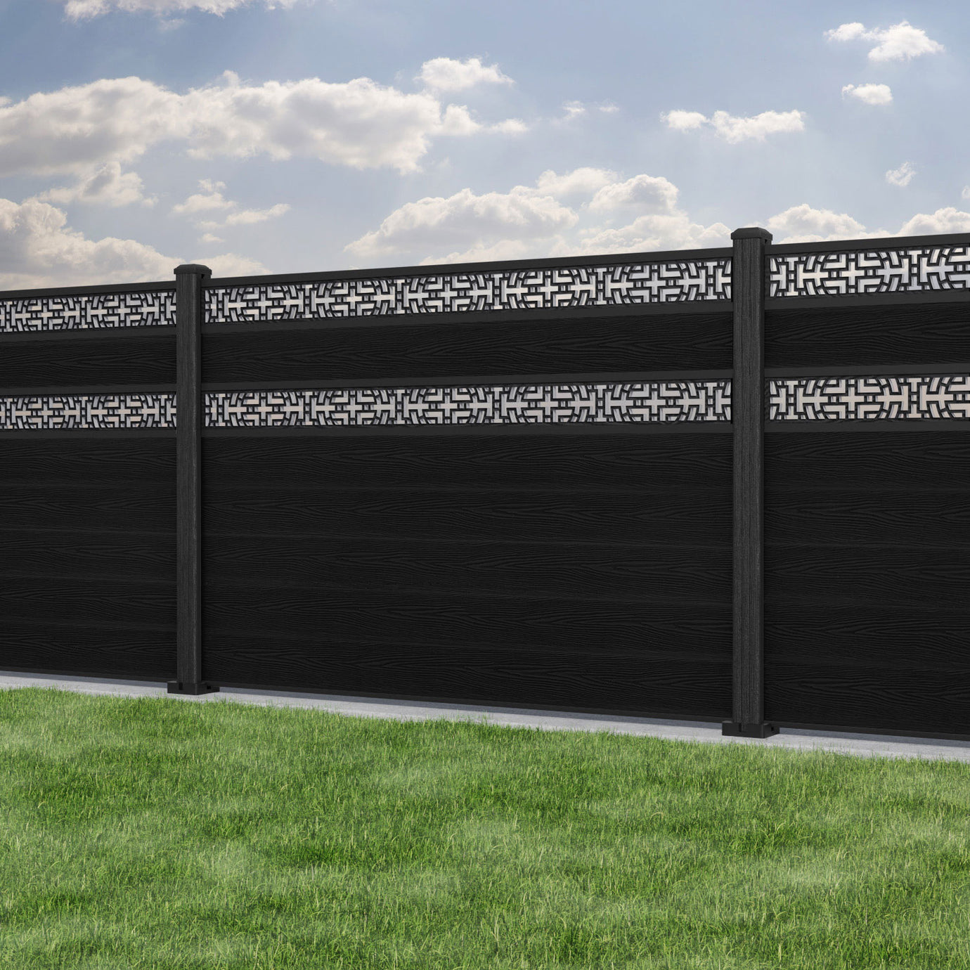 Classic Kumo Split Screen Fence Panel - Black - with our composite pos ...
