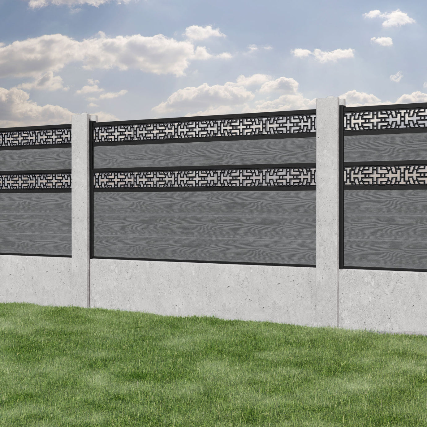 Classic Kumo Split Screen Fence Panel - Mid Grey - for existing concre ...