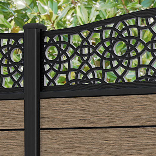 Fusion Ambar Curved Top Fence Panel - Teak - with our aluminium posts ...