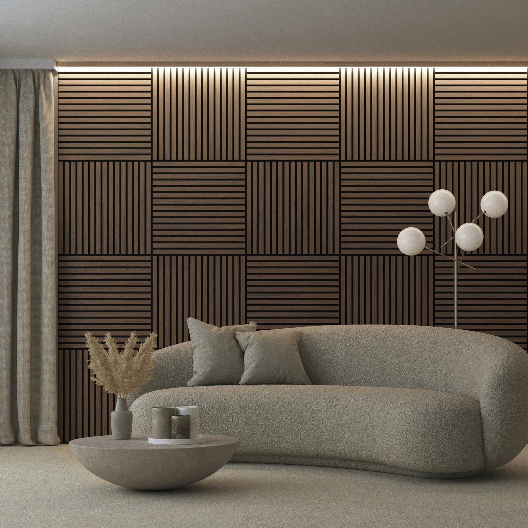 InsuSlat™ Wall Panel - Mid Walnut - H60cm x W60cm (Pack of 4) = H240cm ...