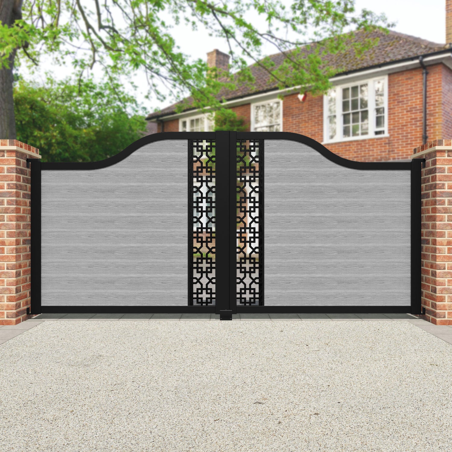 Classic Zaria Curved Top Driveway Gate - Light Grey - Middle Screen ...