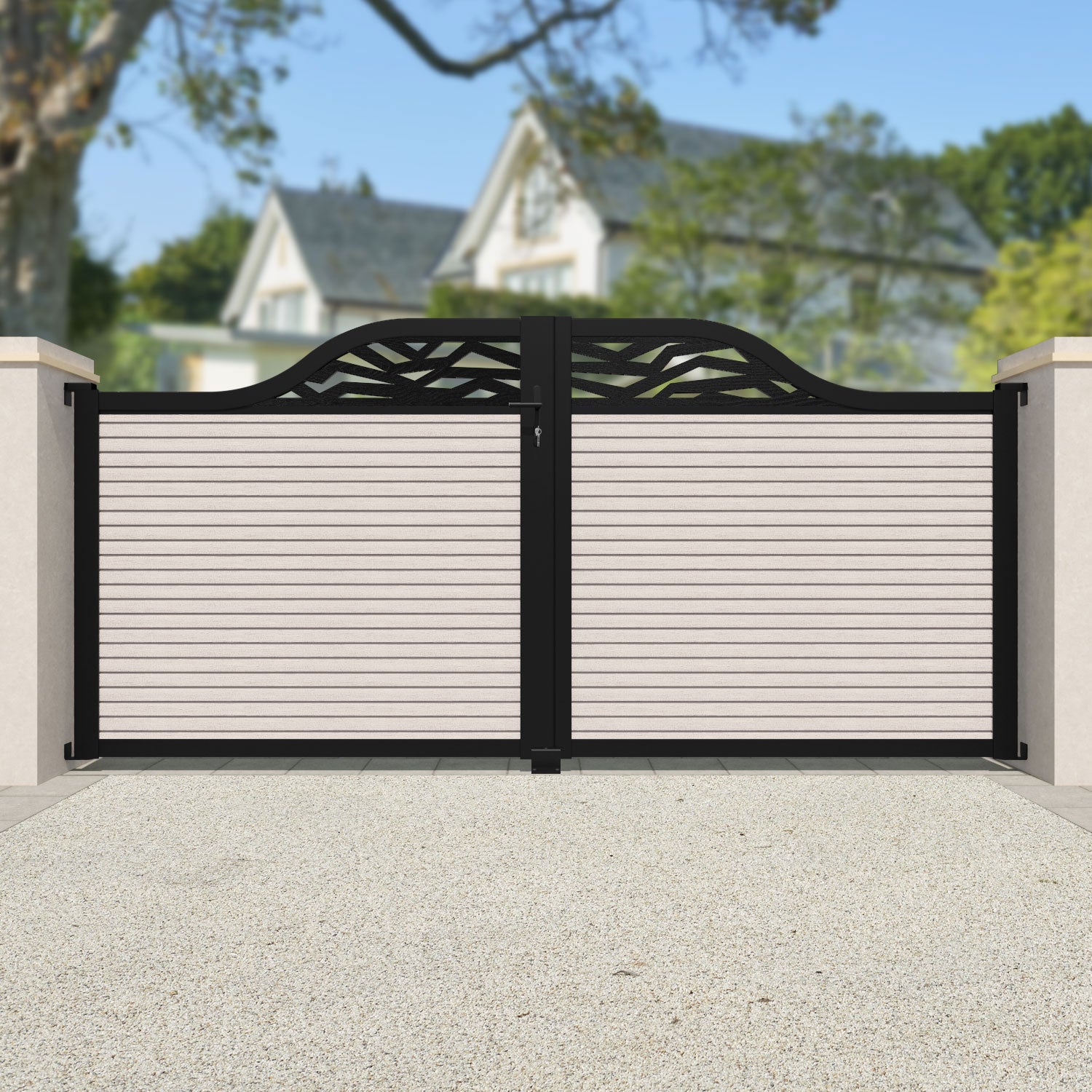 Hudson Zenith Curved Top Driveway Gate - Mid Stone - Top Screen ...