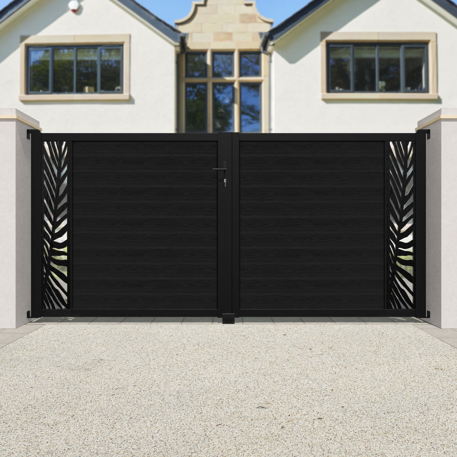 Classic Palm Straight Top Driveway Gate - Black - End Screen – Charles ...