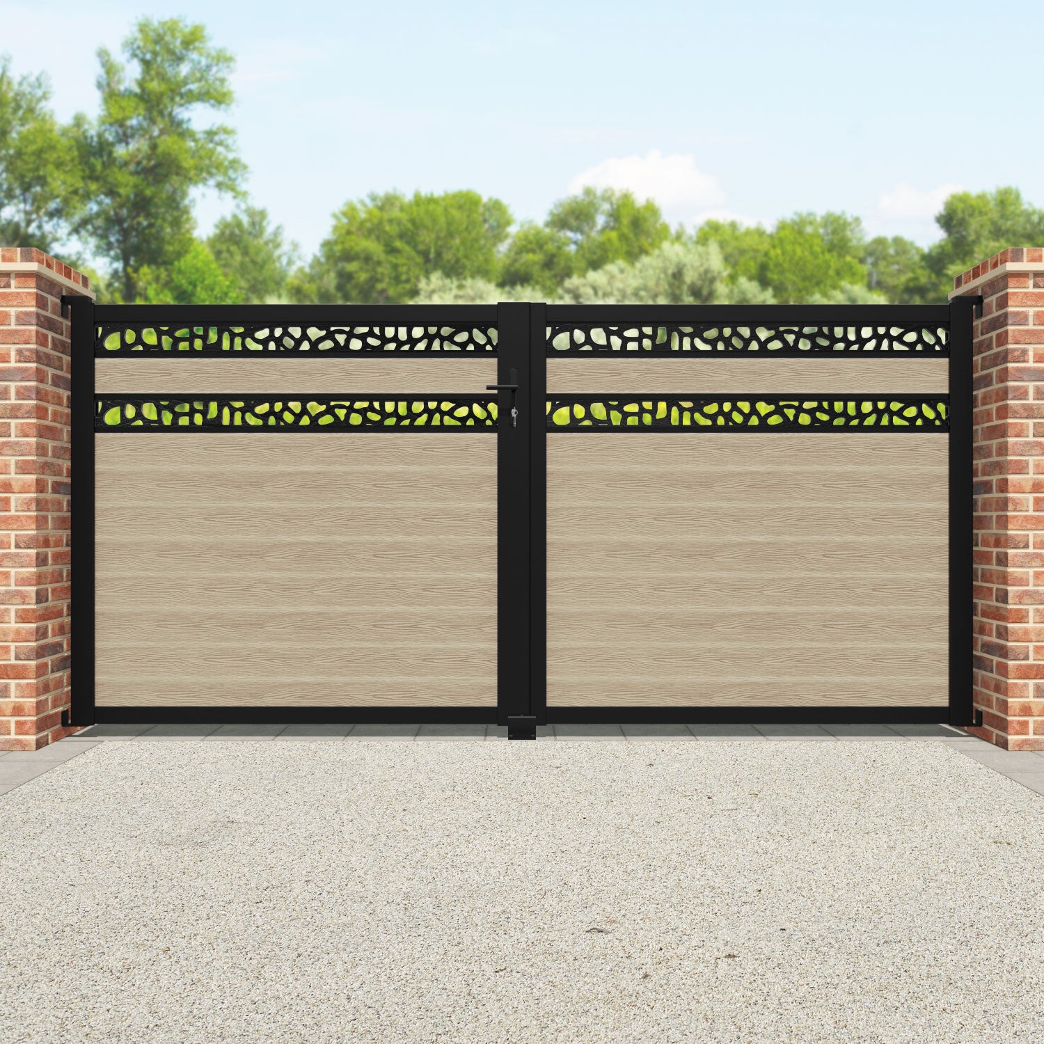 Classic Pebble Split Screen Straight Top Driveway Gate - Light Oak - T ...