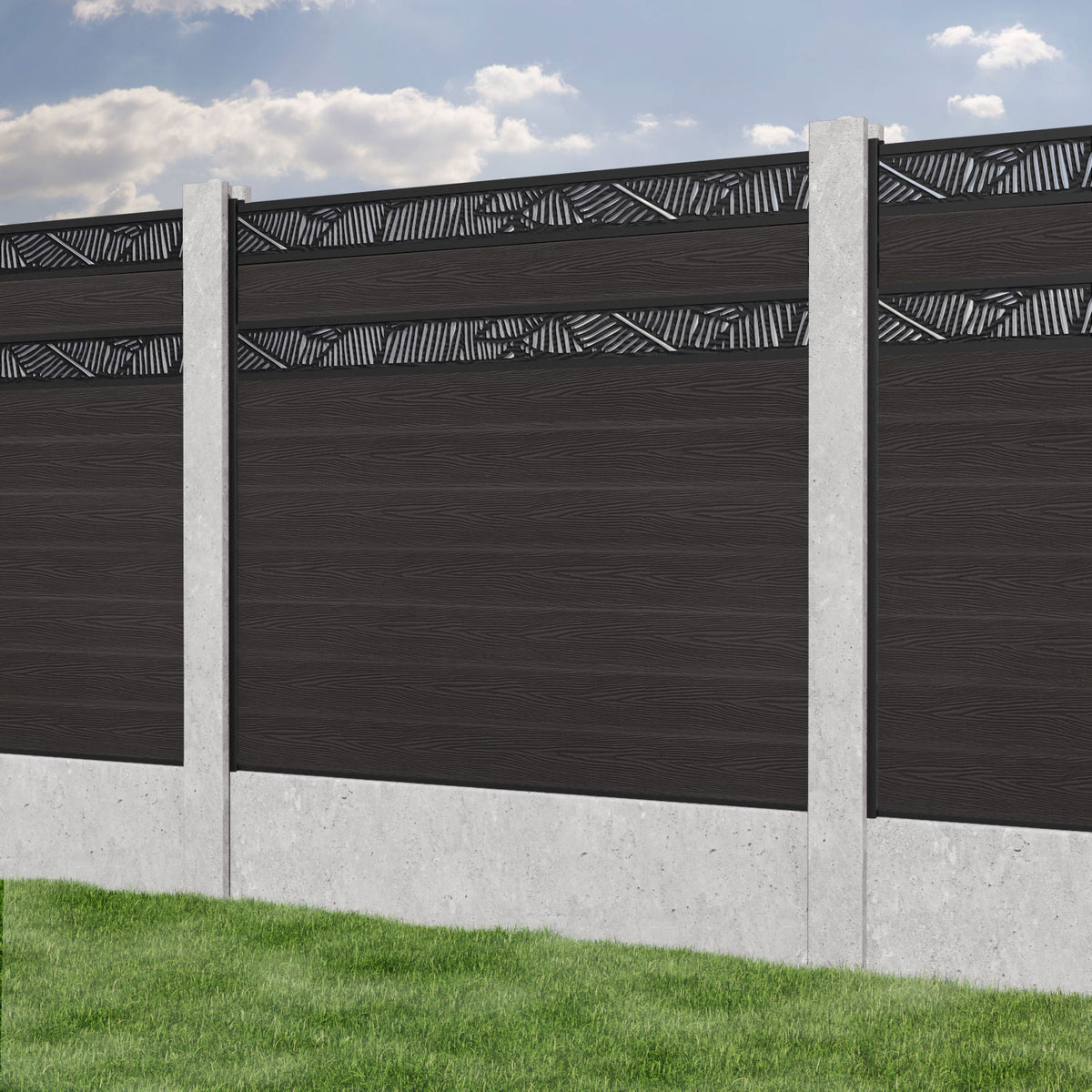 Classic Feather Split Screen Fence Panel - Dark Oak - for existing con ...