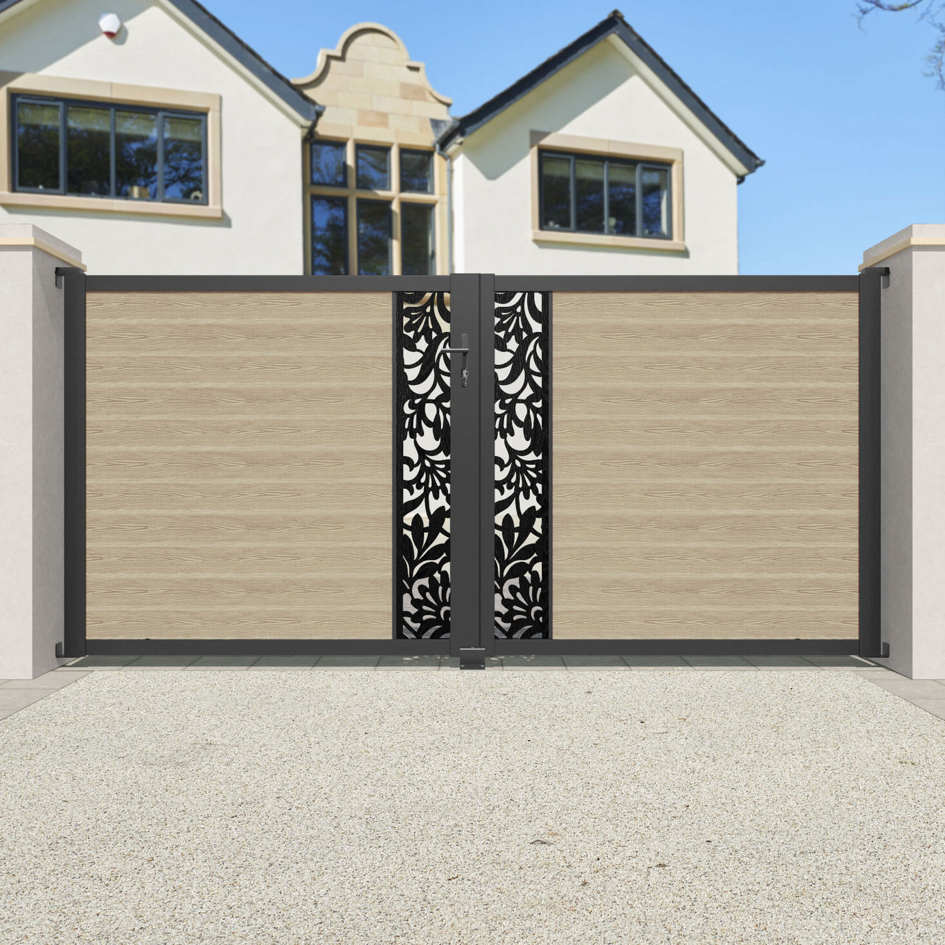Classic Heritage Straight Top Driveway Gate - Light Oak - Middle Scree ...