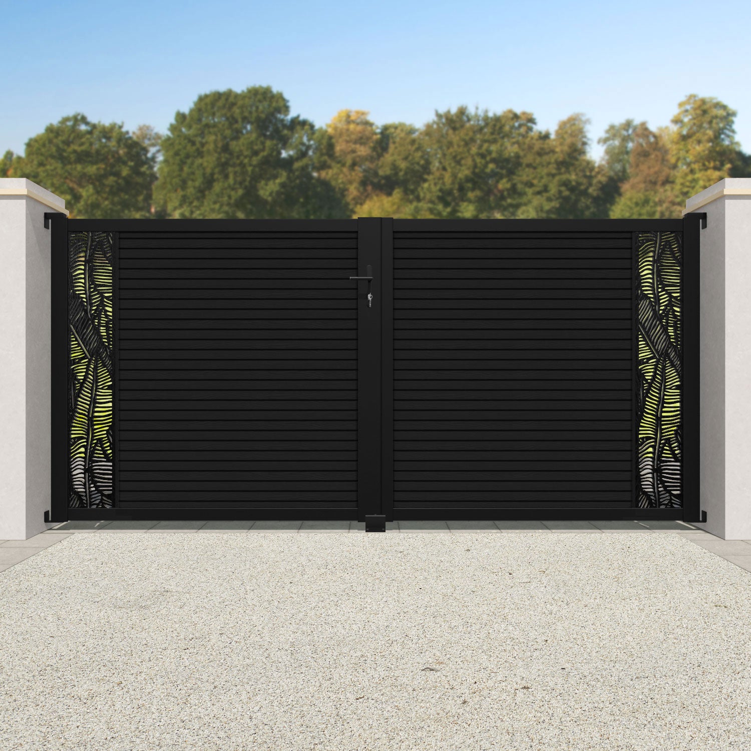 Hudson Feather Straight Top Driveway Gate - Black - End Screen ...