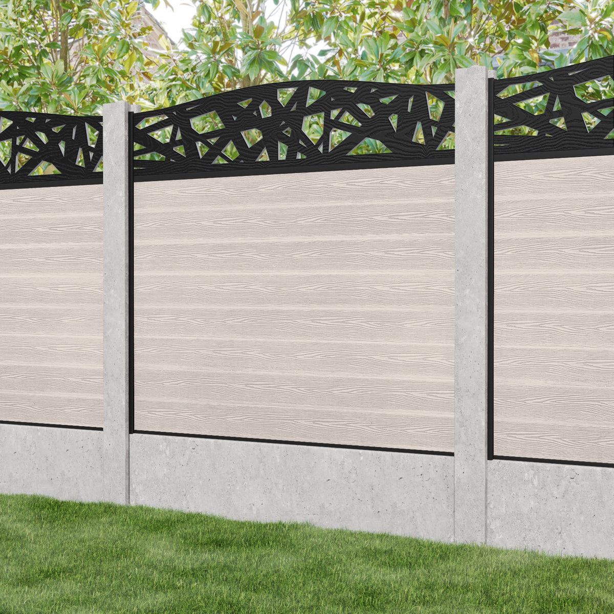 Classic Prism Curved Top Fence Panel - Mid Stone - for existing concre ...