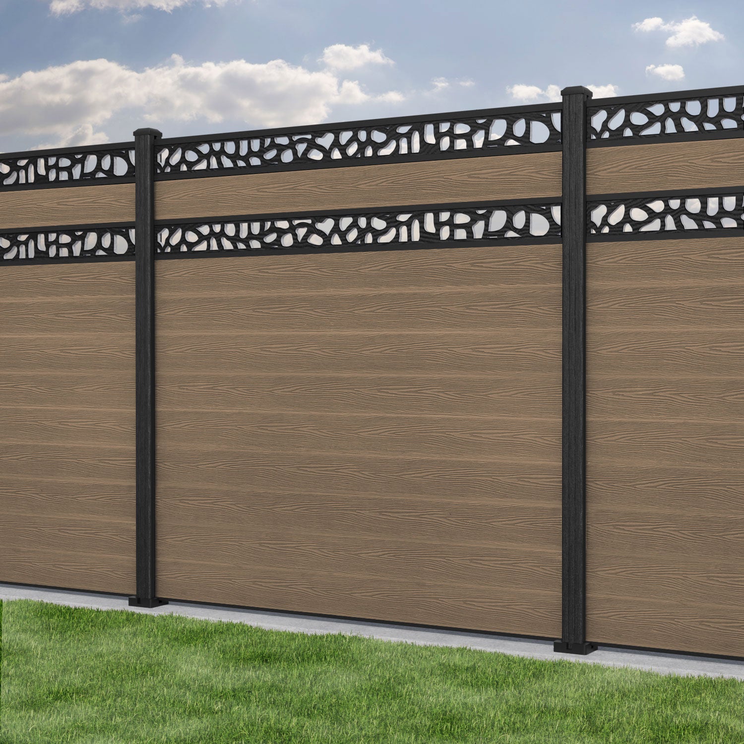 Classic Pebble Split Screen Fence Panel - Teak - with our composite po ...
