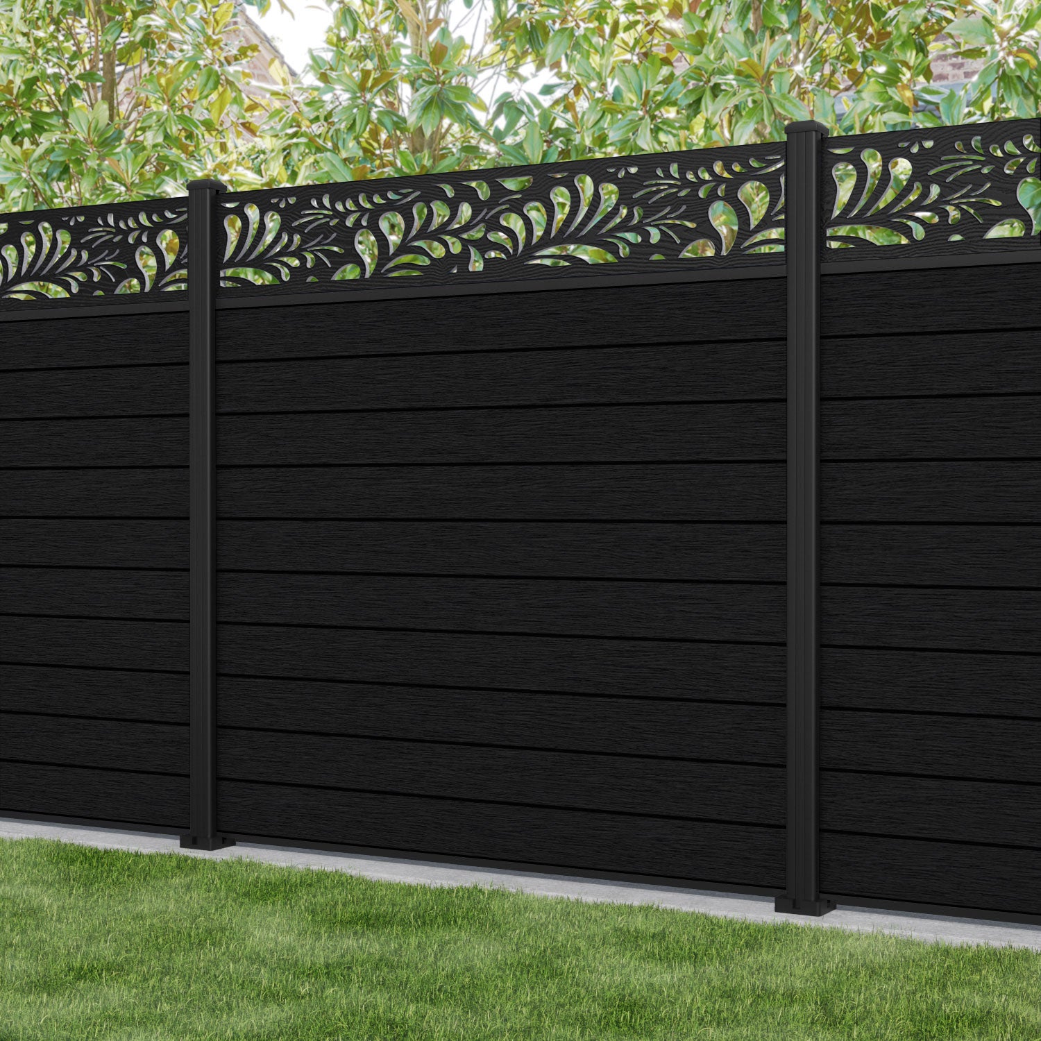 Fusion Petal Fence Panel - Black - with our aluminium posts – Charles & Ivy