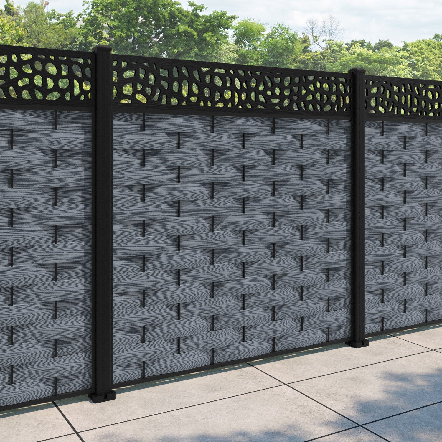 Ripple Pebble Fence Panel - Anthracite - with our aluminium posts ...