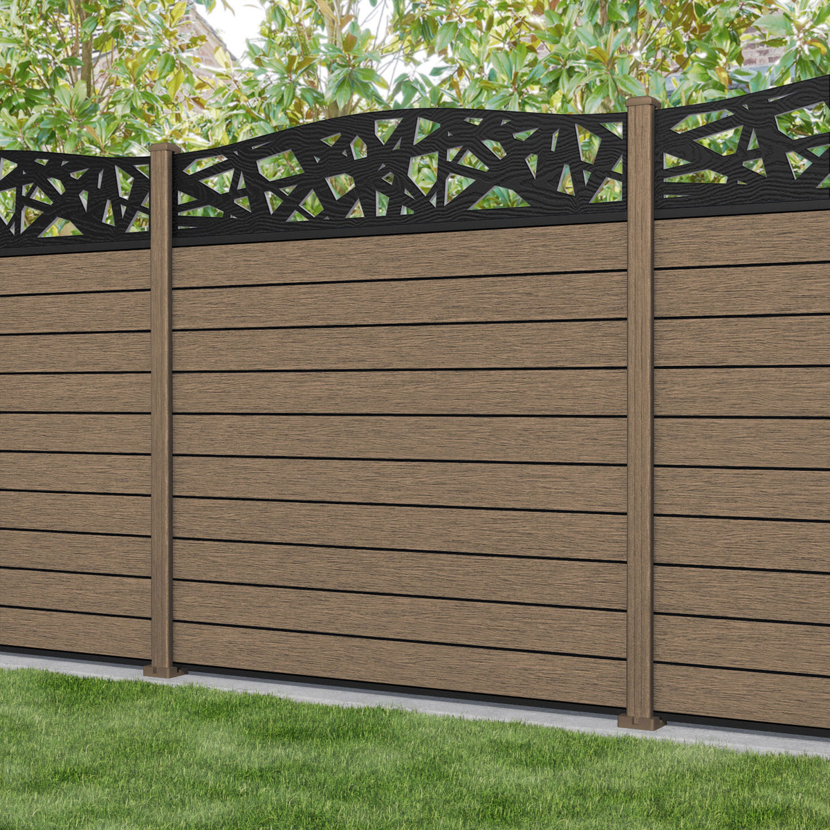 Fusion Prism Curved Top Fence Panel - Teak - with our composite posts ...