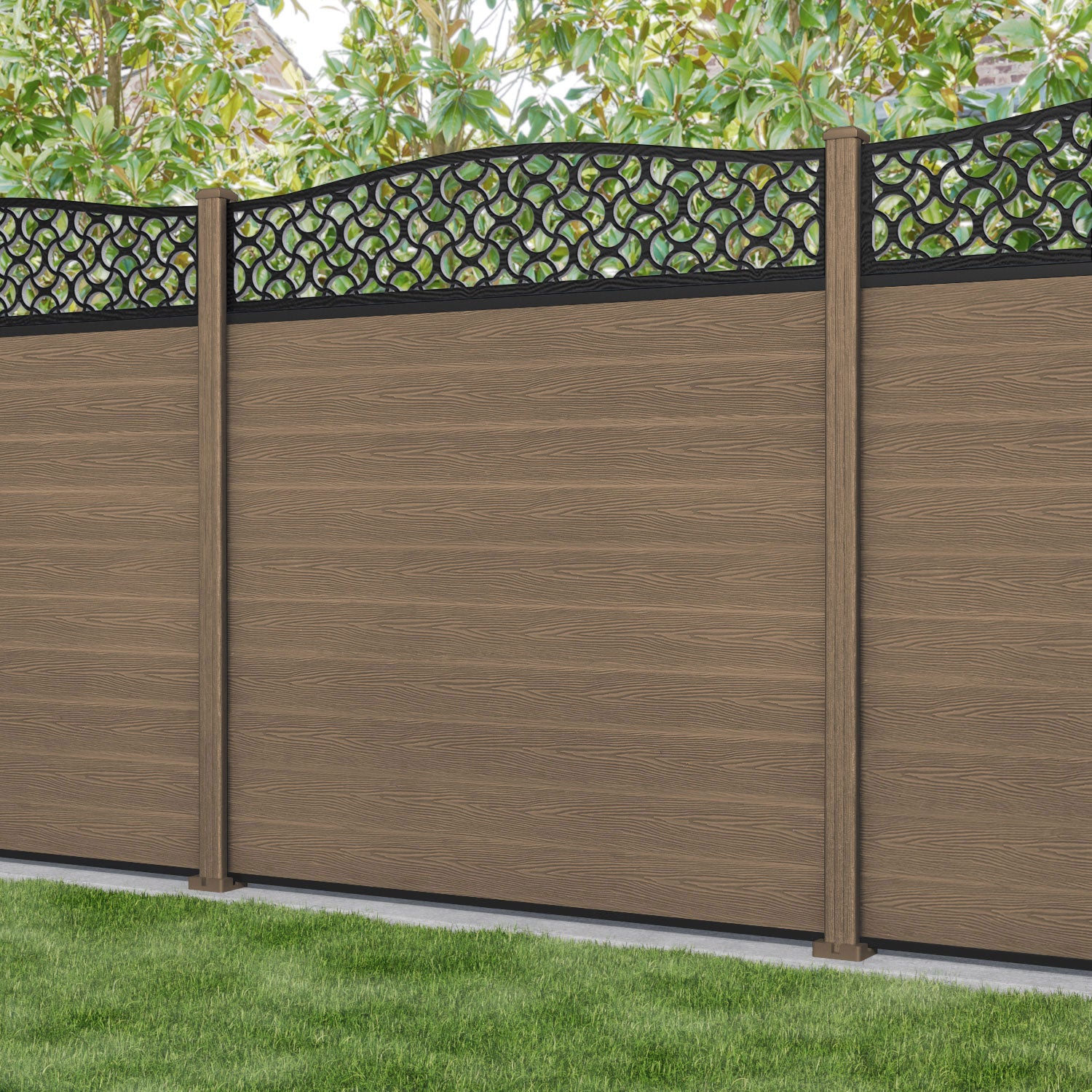 Classic Vida Curved Top Fence Panel - Teak - with our composite posts ...