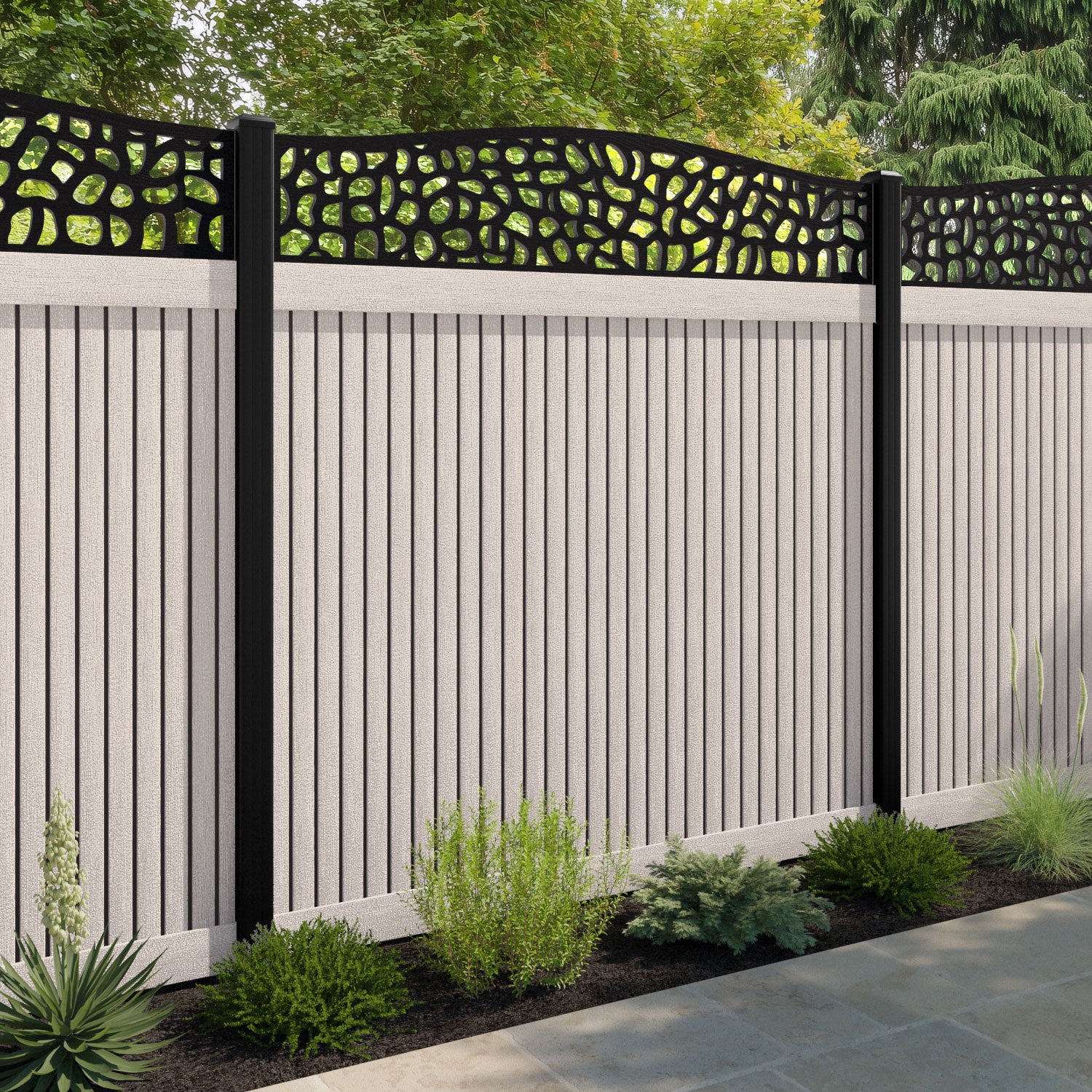 Virtis Pebble Curved Top Fence Panel - Mid Stone - with our aluminium ...