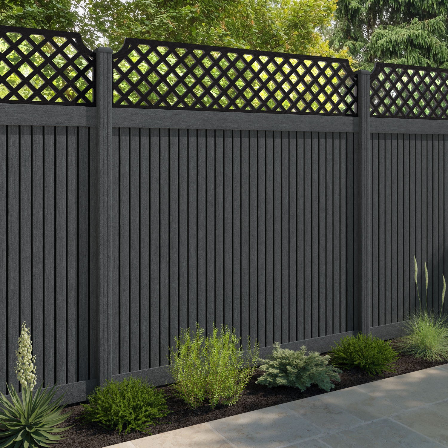 Virtis Regal Hive Fence Panel - Dark Grey - with our composite posts ...
