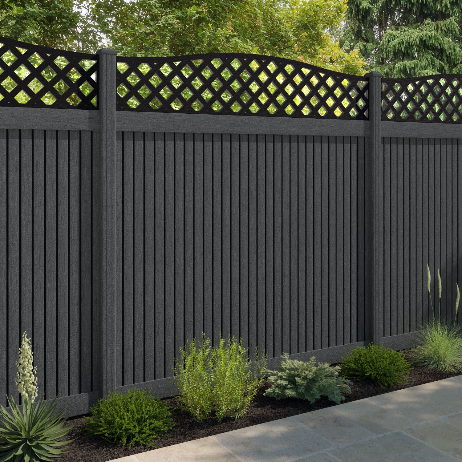 Virtis High Wave Fence Panel - Dark Grey - with our composite posts ...