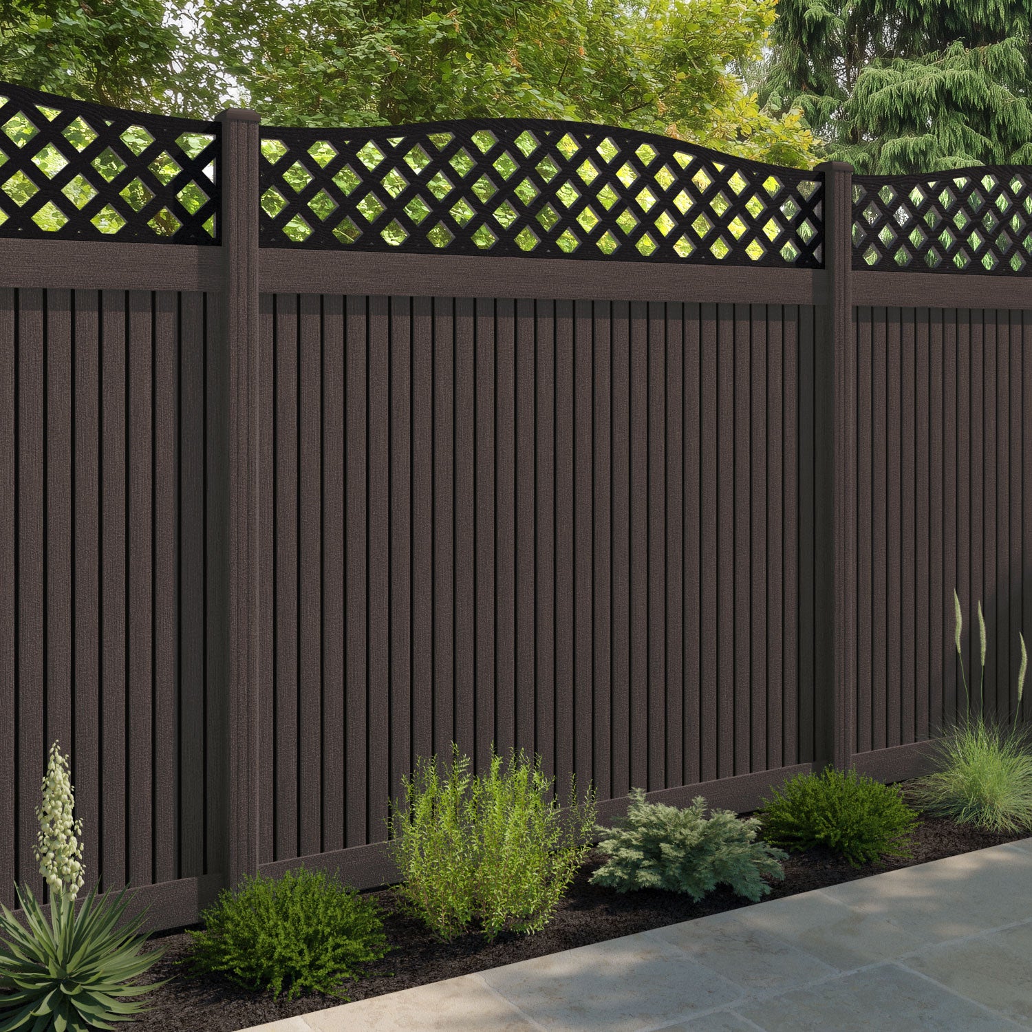 Virtis High Wave Fence Panel - Mid Brown - with our composite posts ...