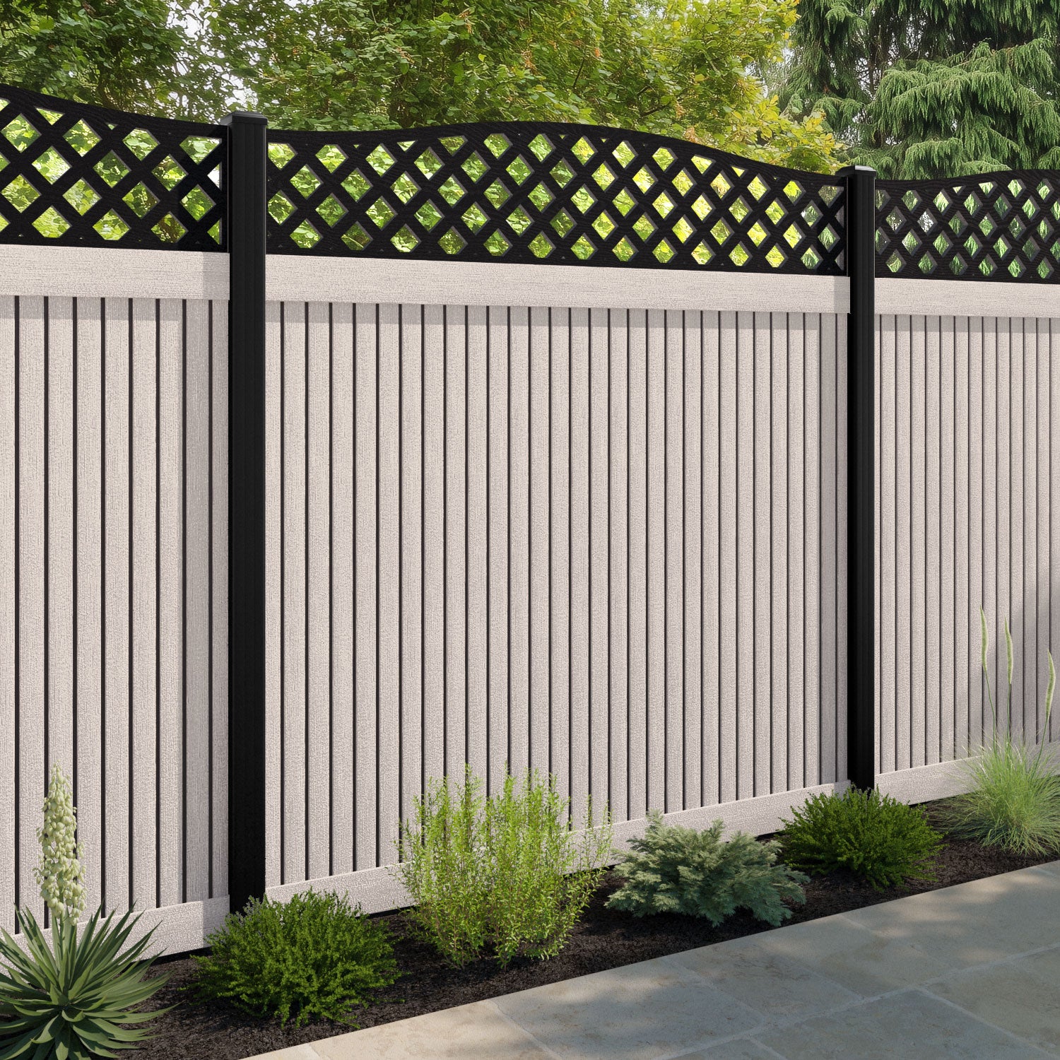 Virtis High Wave Fence Panel - Mid Stone - with our aluminium posts ...