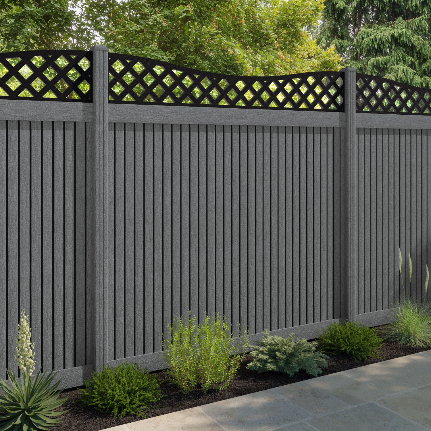 Virtis Low Wave Fence Panel - Mid Grey - with our composite posts ...