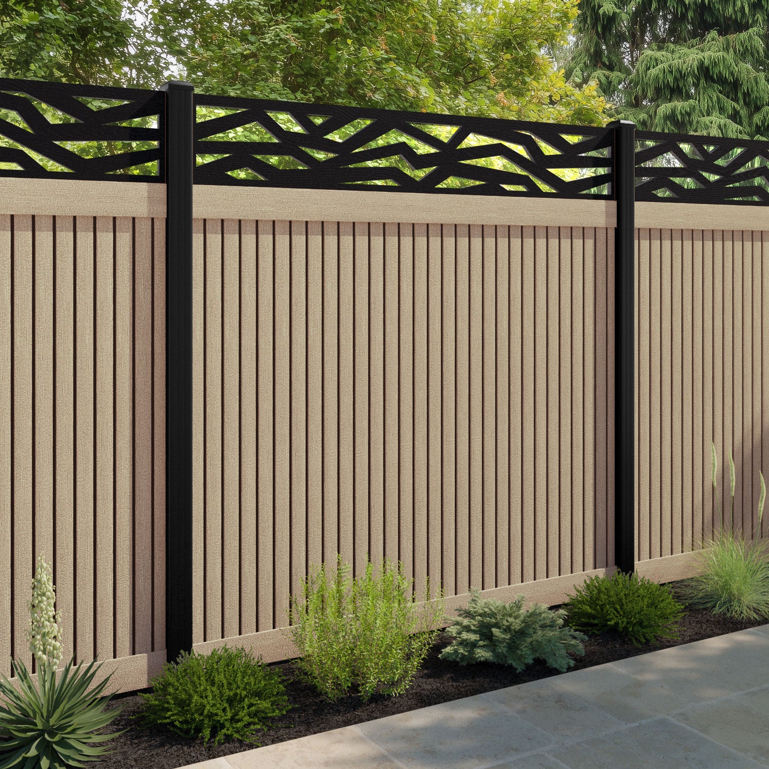 Virtis Zenith Fence Panel - Light Oak - with our aluminium posts ...