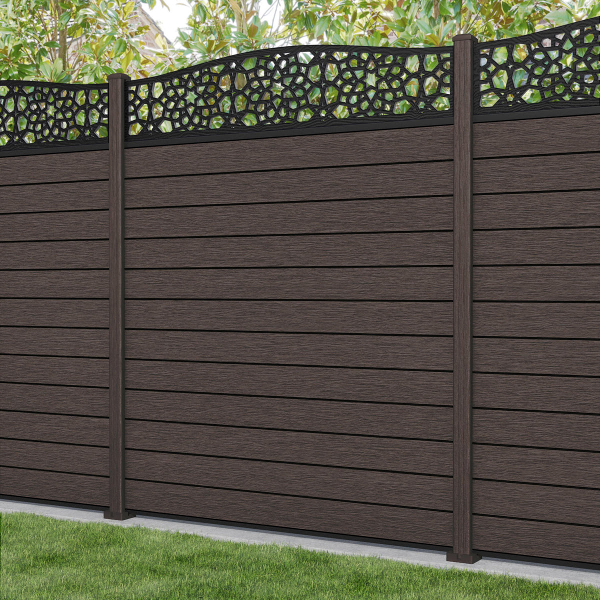 Fusion Nazira Curved Top Fence Panel - Mid Brown - with our composite ...