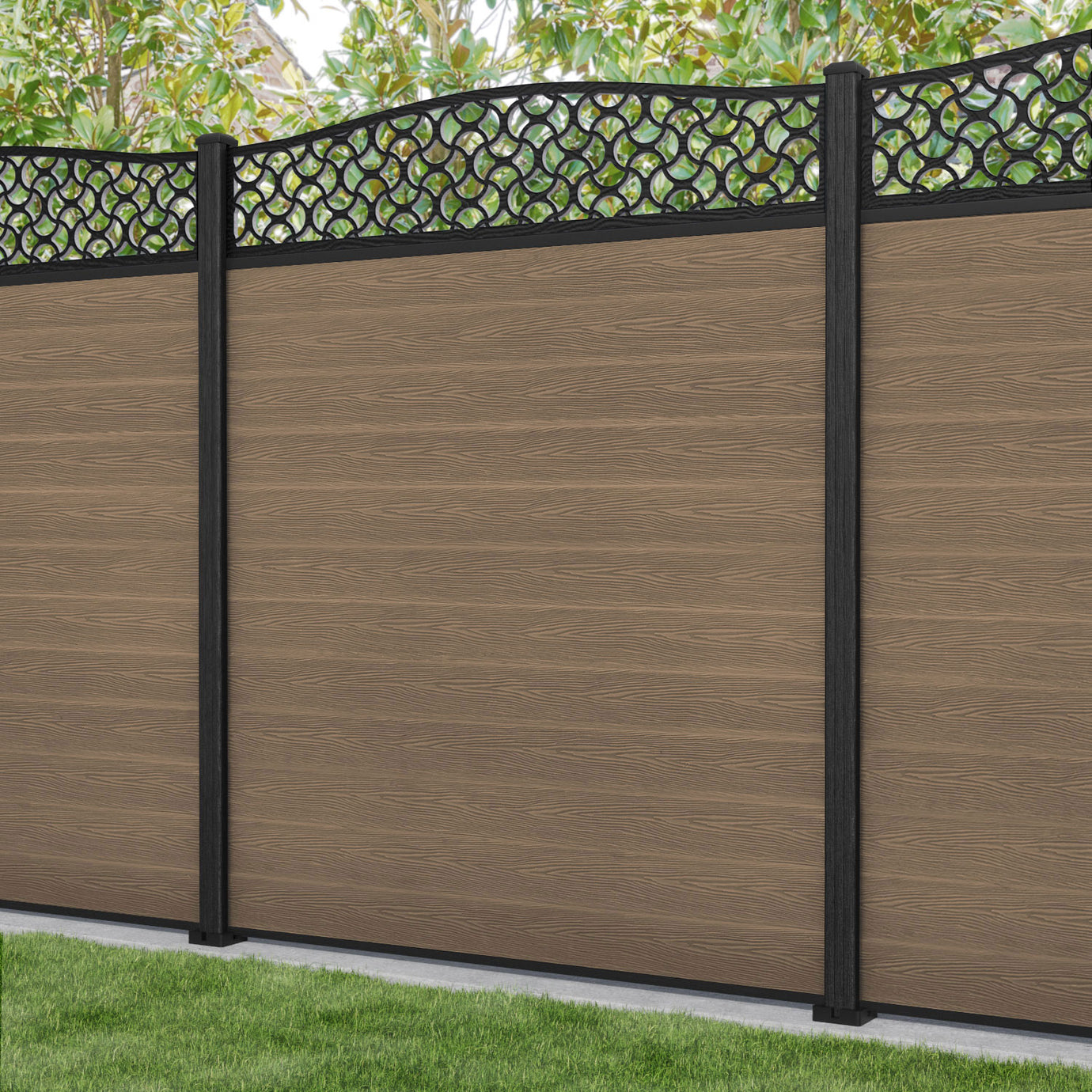 Classic Vida Curved Top Fence Panel - Teak - with our composite posts ...
