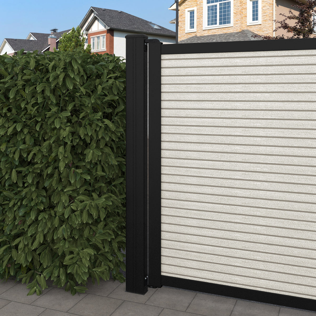Hudson Cubed Curved Top Driveway Gate - Light Stone - Middle Screen ...