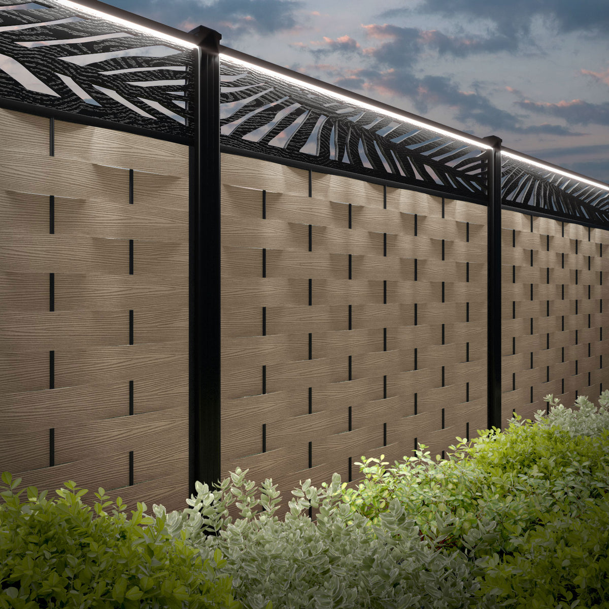 Ripple Palm Fence Panel - Light Oak - with our aluminium posts ...