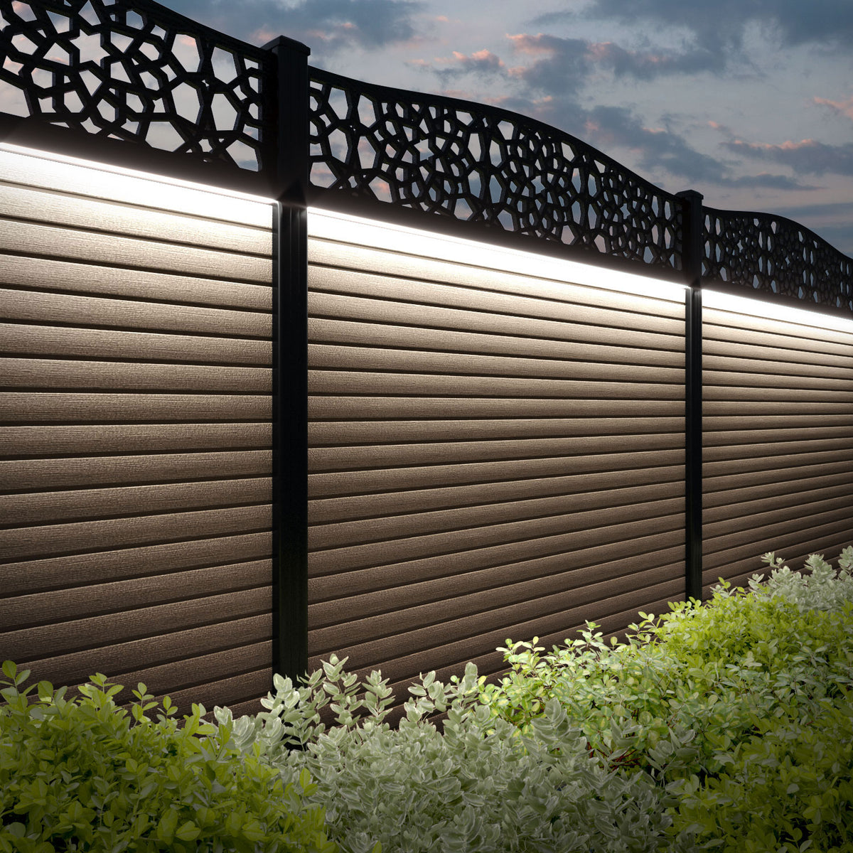 Hudson Nazira Curved Top Fence Panel - Teak - with our composite posts ...