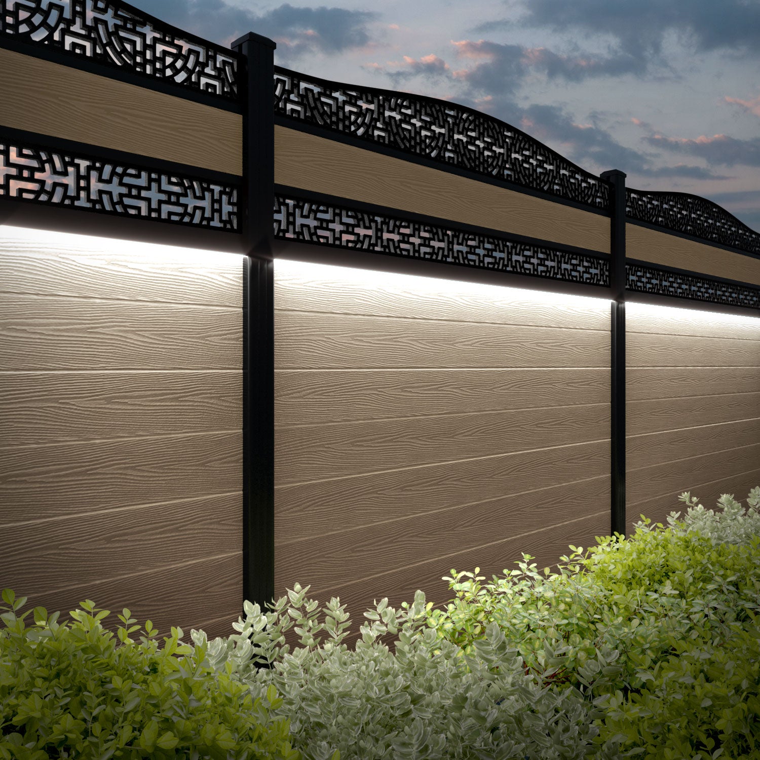 Classic Kumo Curved Top Split Screen Fence Panel - Light Oak - with ou ...