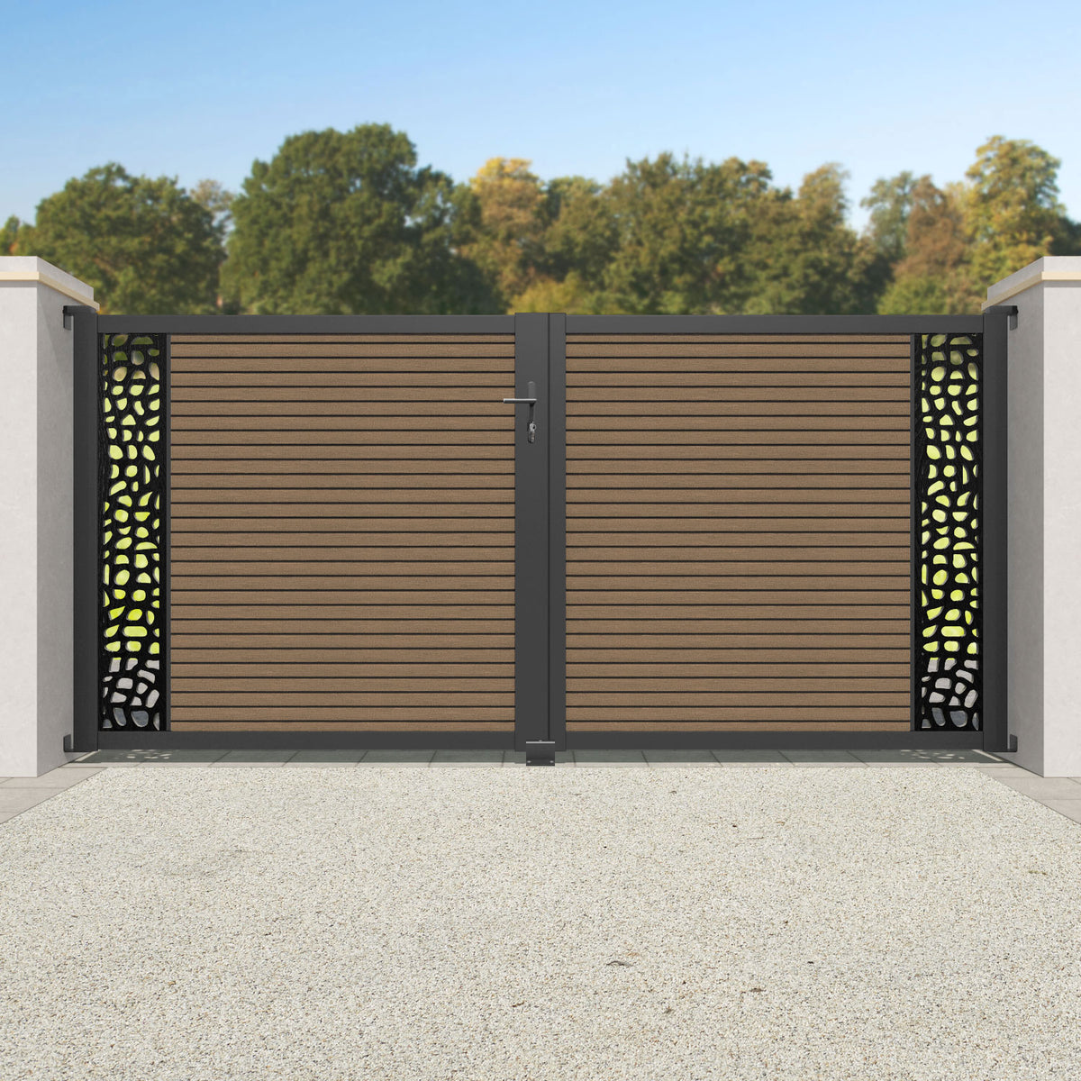 Hudson Pebble Straight Top Driveway Gate - Teak - End Screen – Charles ...