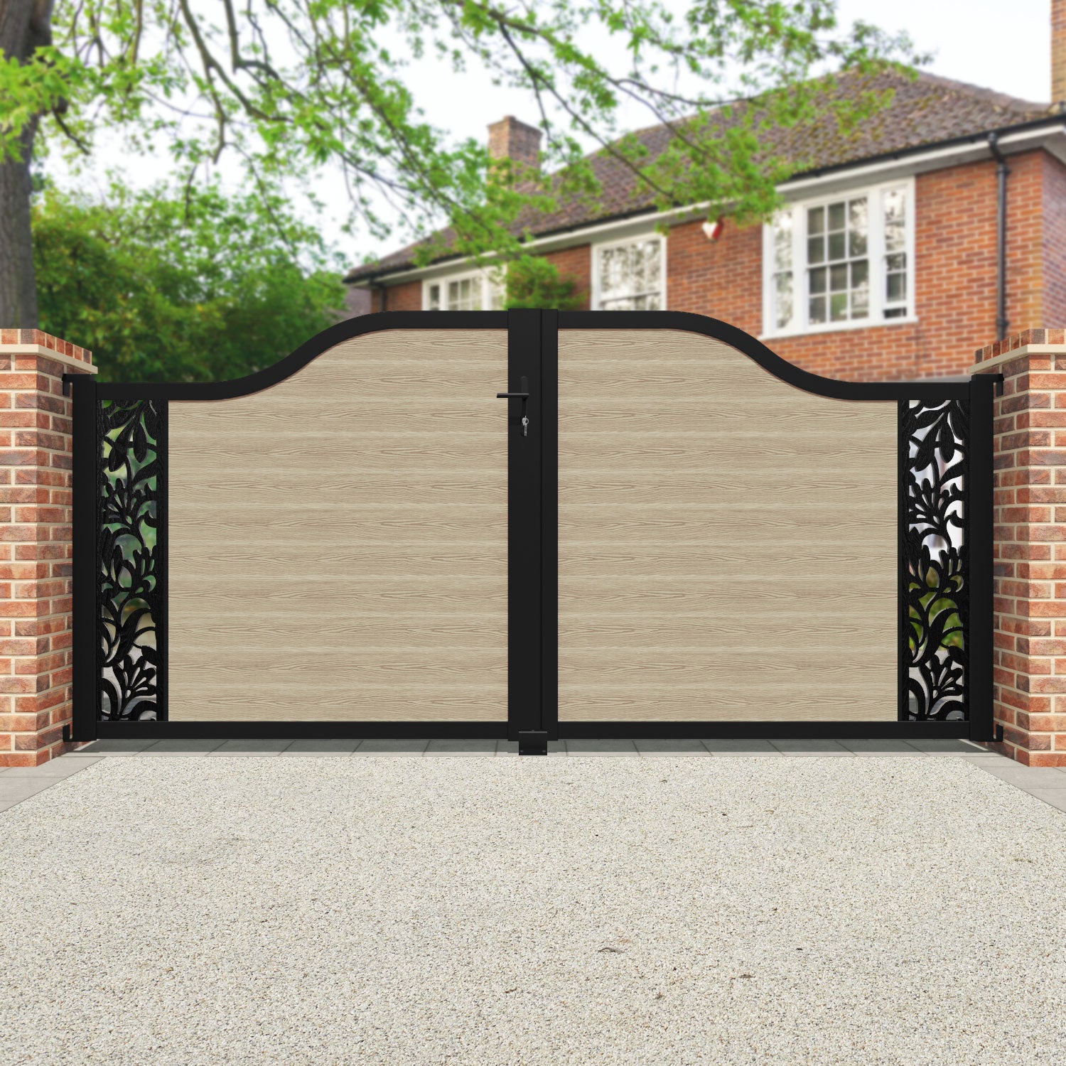 Classic Heritage Curved Top Driveway Gate - Light Oak - End Screen ...