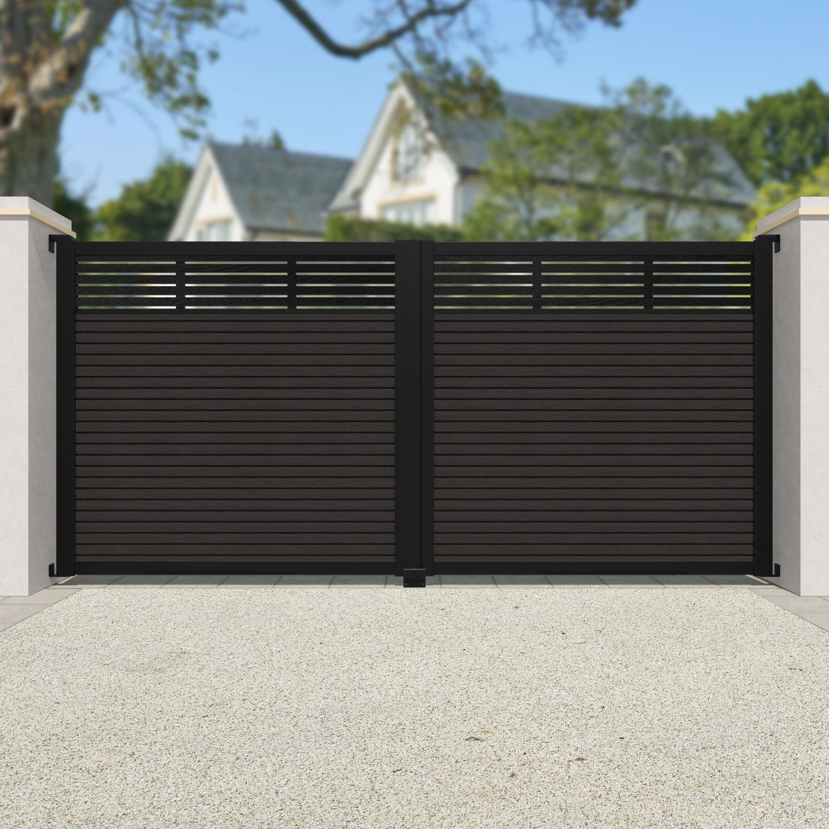 Hudson Aspen Straight Top Driveway Gate - Dark Oak - Top Screen ...