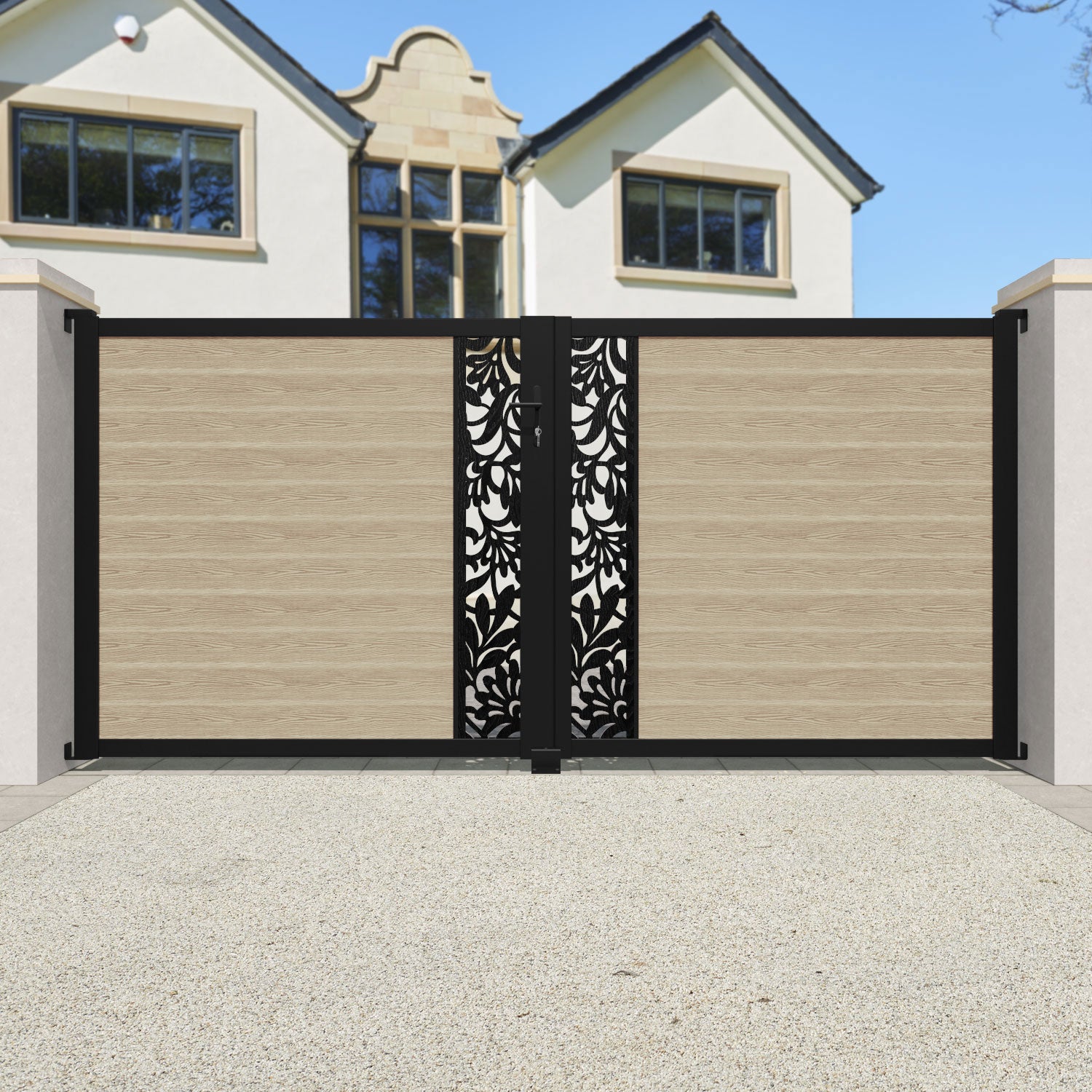 Classic Heritage Straight Top Driveway Gate - Light Oak - Middle Scree ...