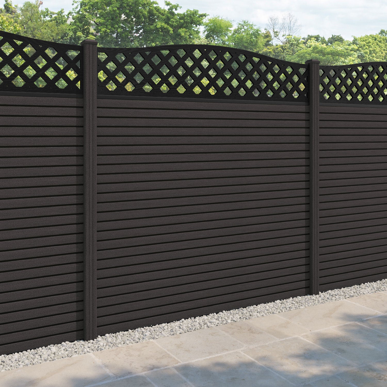 Hudson High Wave Fence Panel - Dark Oak - with our composite posts ...