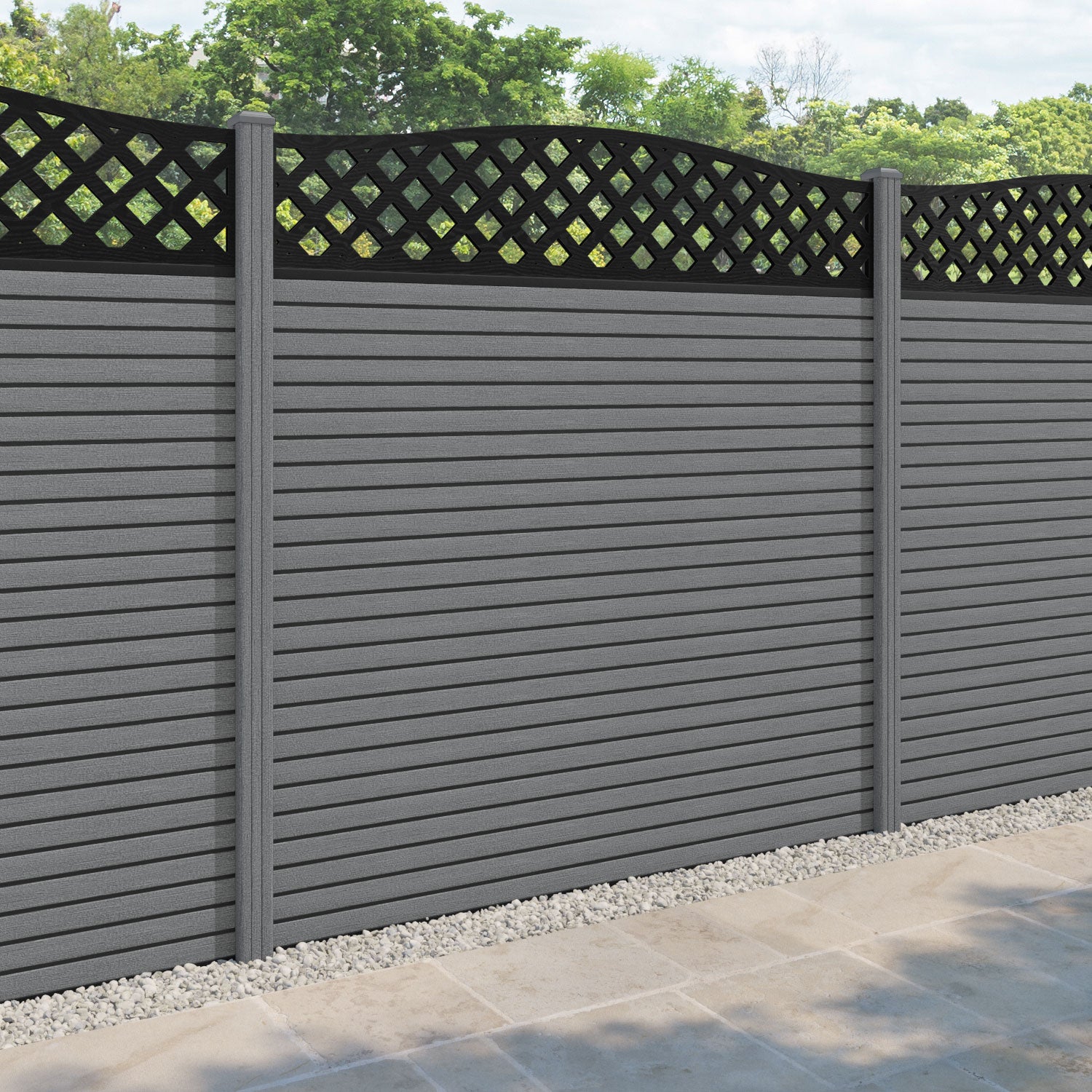 Hudson High Wave Fence Panel - Mid Grey - with our composite posts ...