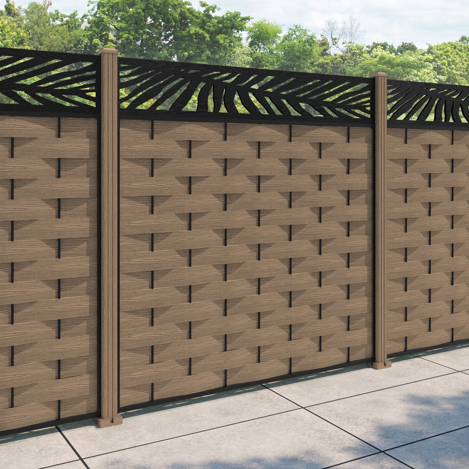 Ripple Palm Fence Panel - Teak - with our composite posts – Charles & Ivy