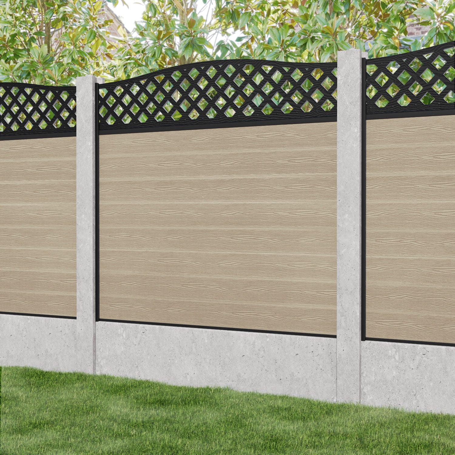 Classic High Wave Fence Panel - Light Oak - for existing concrete post ...