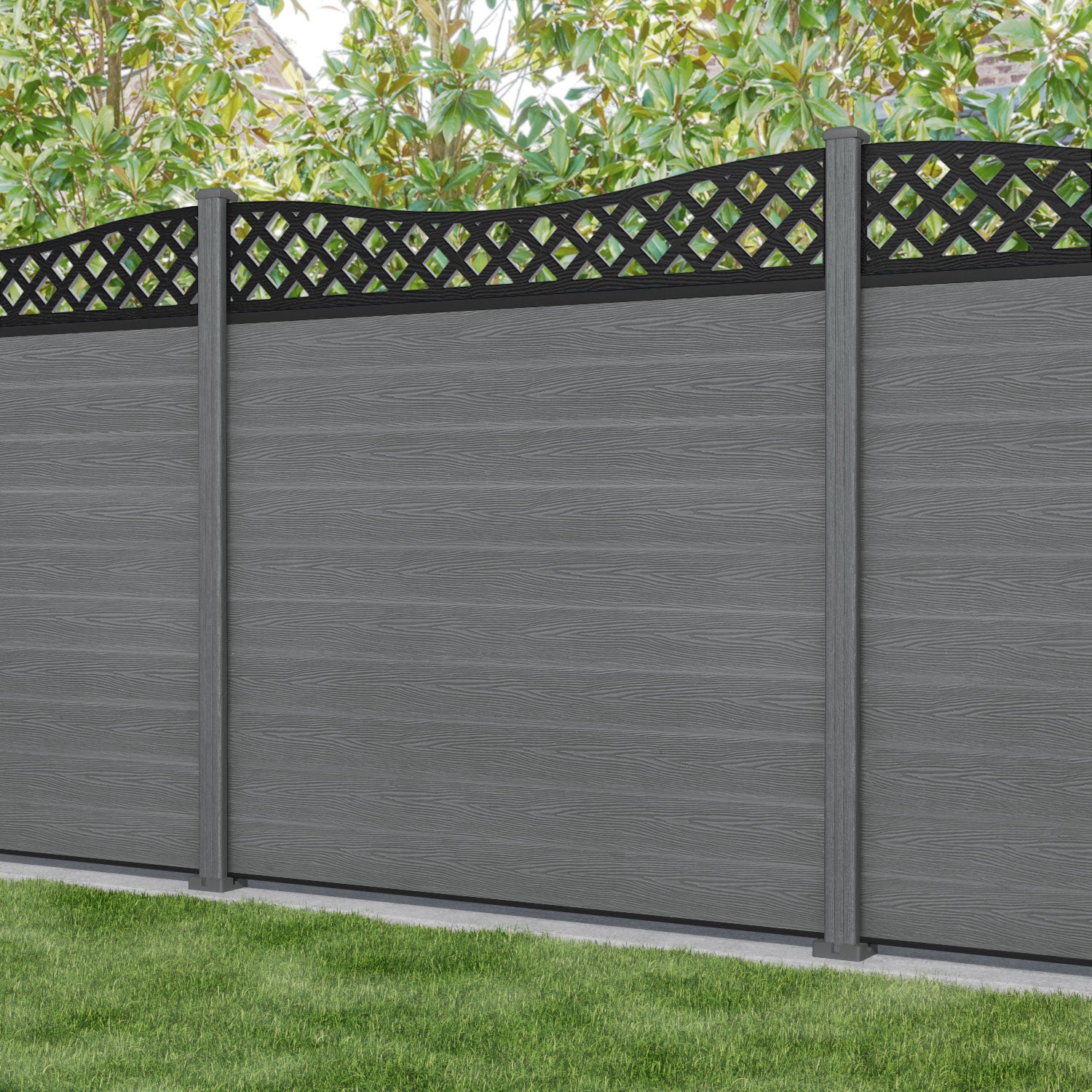 Classic Low Wave Fence Panel - Mid Grey - with our composite posts ...