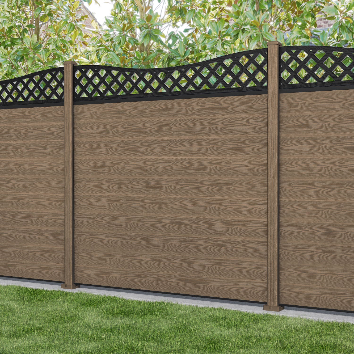 Classic Low Wave Fence Panel - Teak - with our composite posts ...