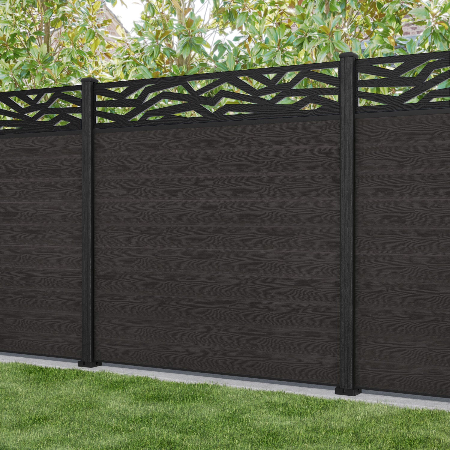 Classic Zenith Fence Panel - Dark Oak - with our composite posts ...