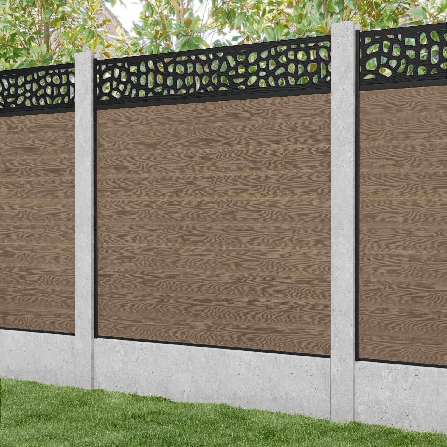 Classic Pebble Fence Panel - Teak - for existing concrete posts ...